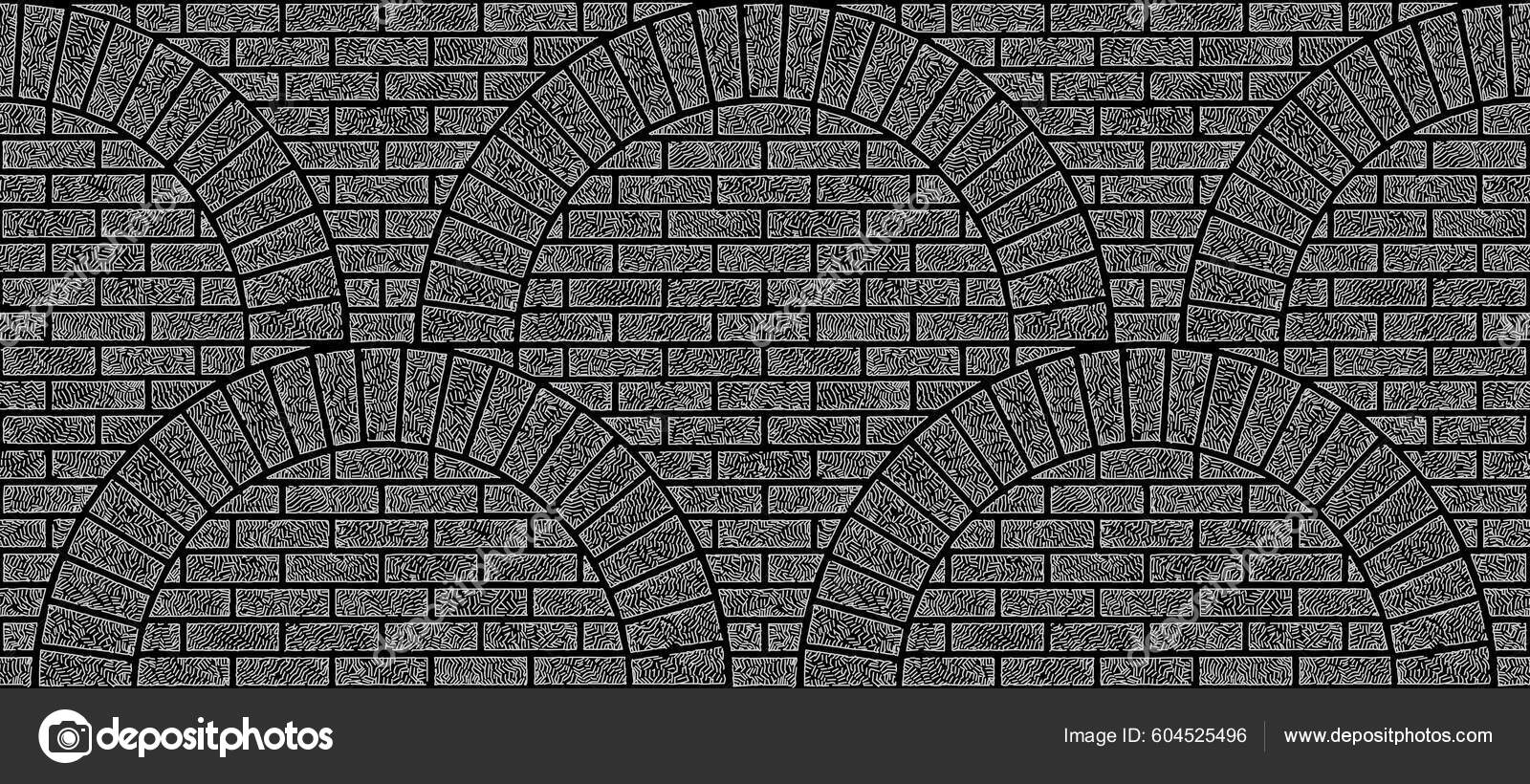Brick Wall Texture Circular Arches Black White Vector Seamless Pattern ...