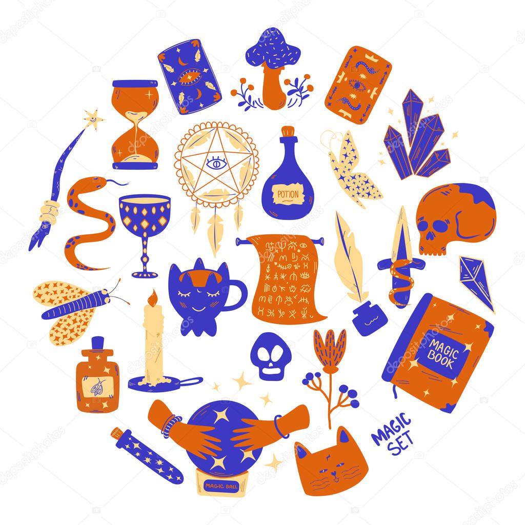 Conjunto de elementos mágicos. Elementos ocultos para adivinación y ...