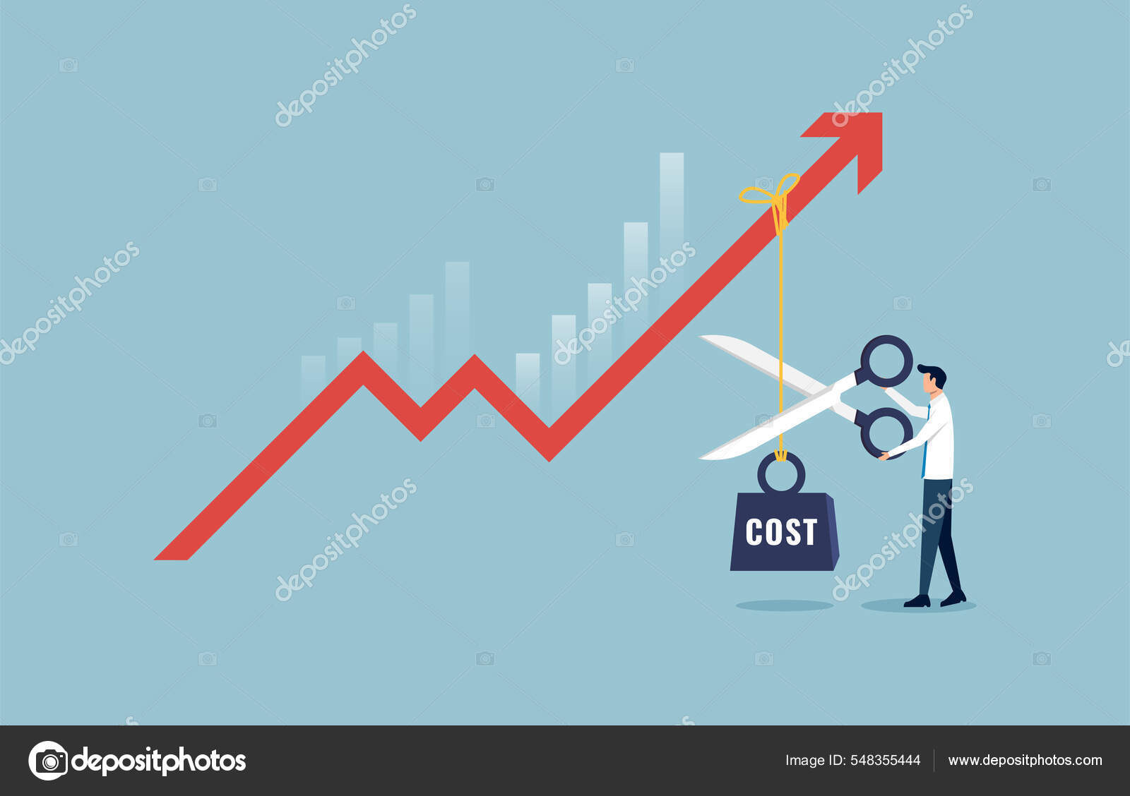 Businessman Cut Rope Cost Hanging Red Arrow Cost Reduction Efficiency ...