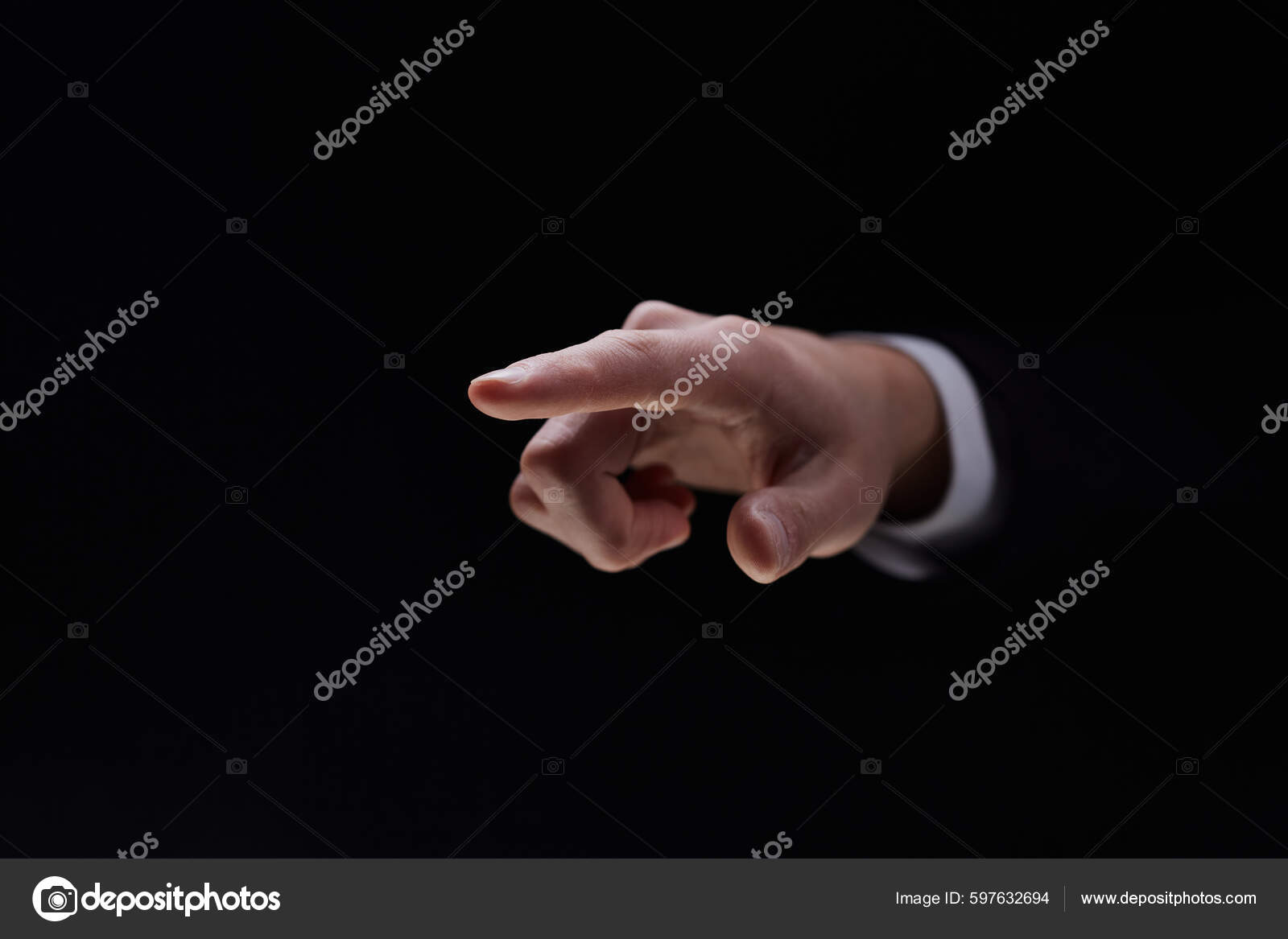 Hand Isolated Black Background Index Finger Extended — Stock Photo ...