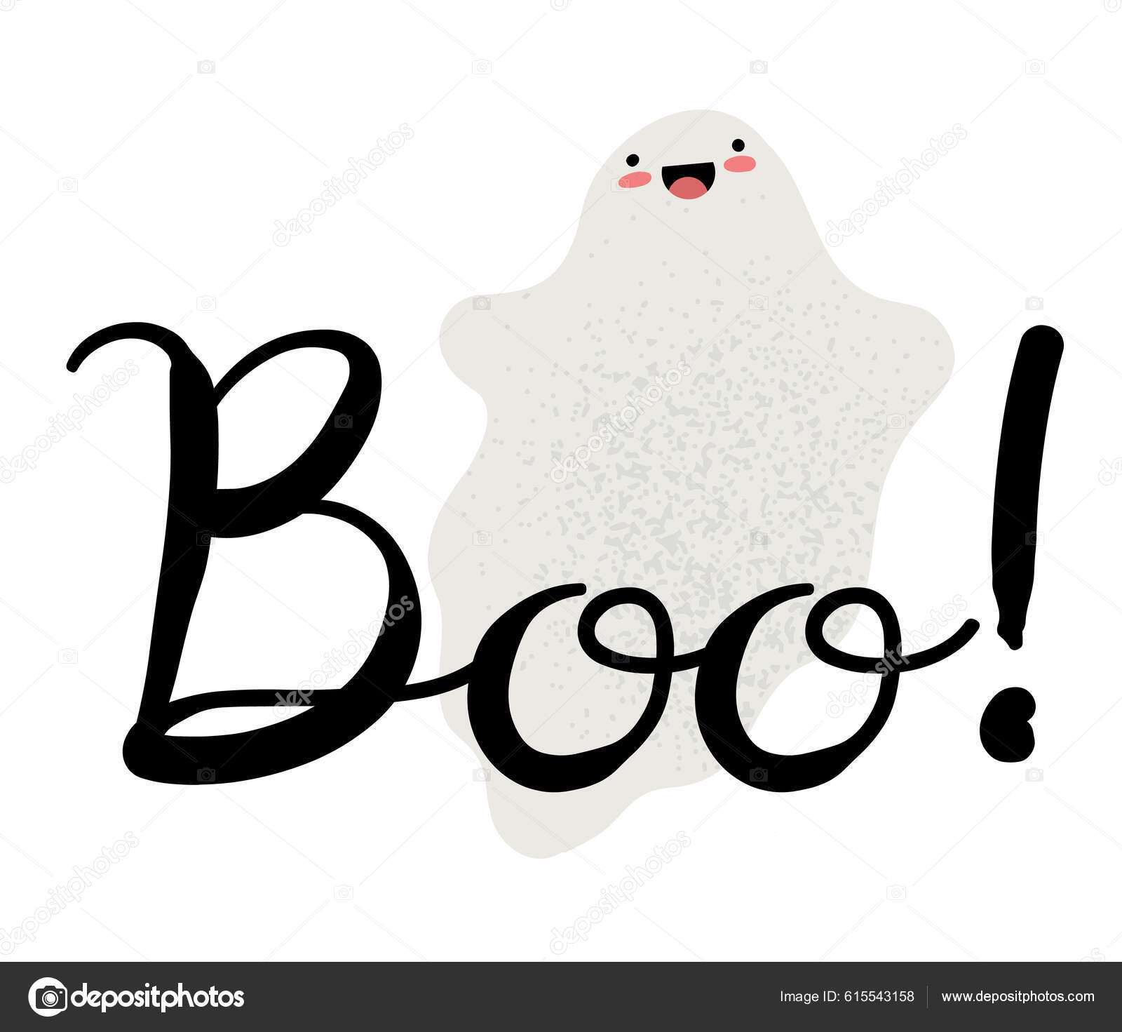 Cute Little Smiling Ghost Text Boo Seasonal Greetings Vector ...