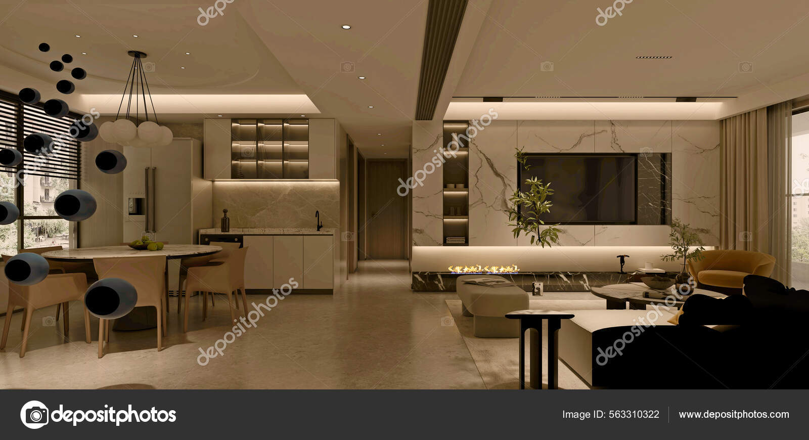 Render Home Interior Living Dining Room Stock Photo by ©furkantellioglu ...