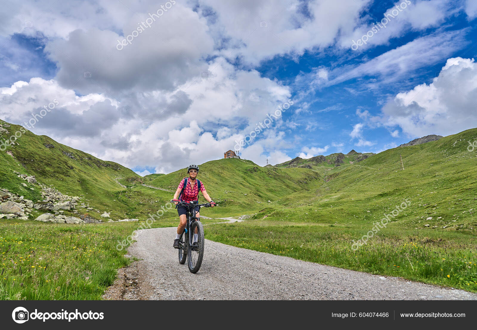 Nice Active Senior Woman Riding Her Electric Mountain Bike Silvretta ...