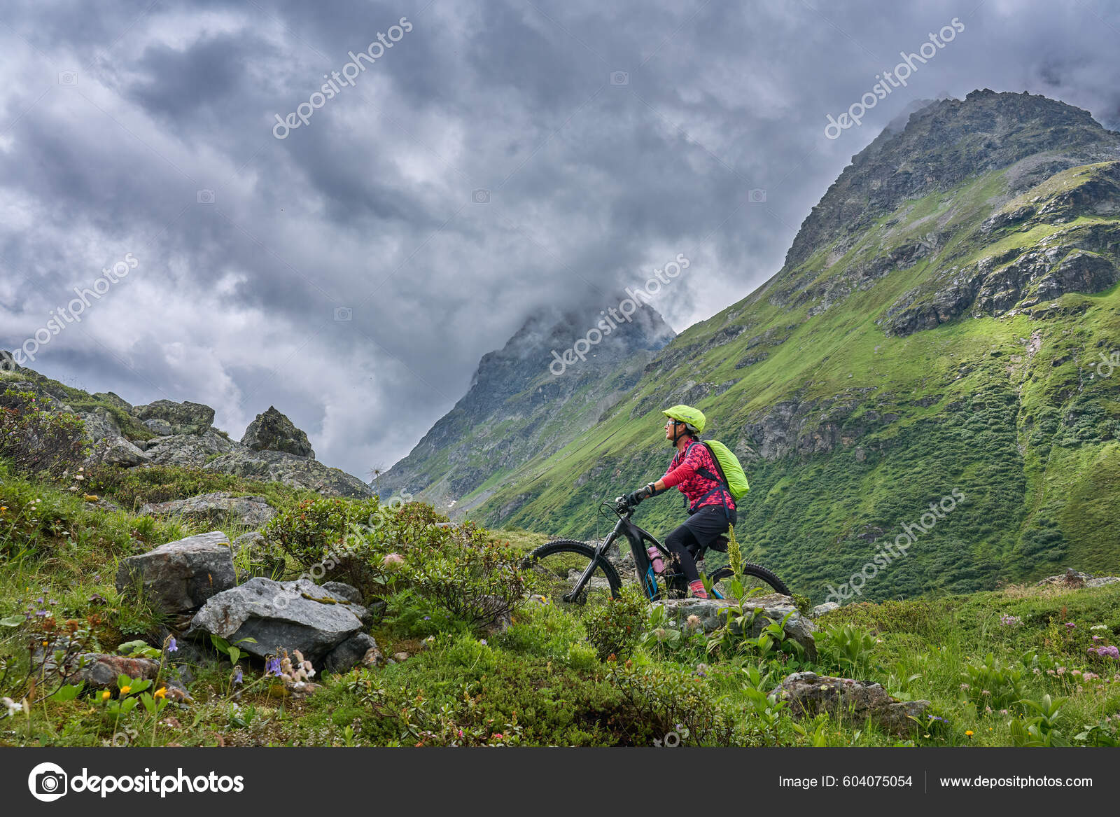 Nice Active Senior Woman Riding Her Electric Mountain Bike Jamtal ...
