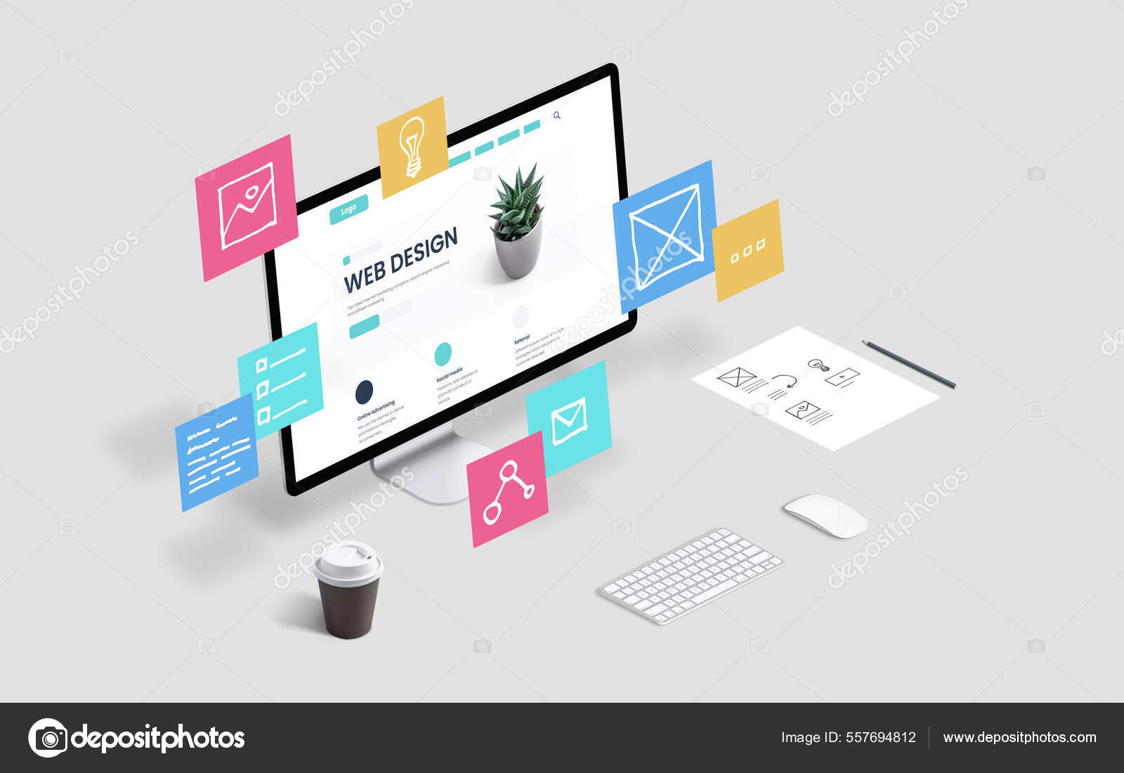 Creative Web Design Studio Flying Web Page Layout Elements Concept — Stock Photo © vlado85 ...