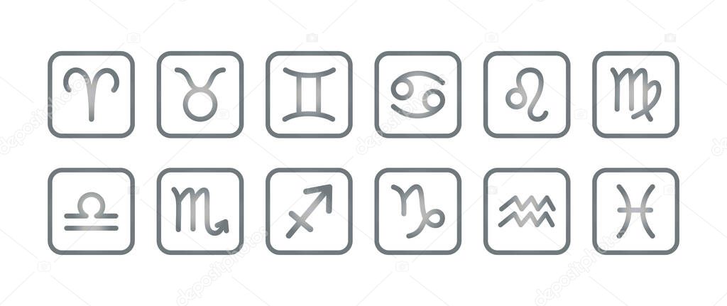 Conjunto de signos del zodiaco, símbolos astrológicos de doce constelaciones zodiacales ...
