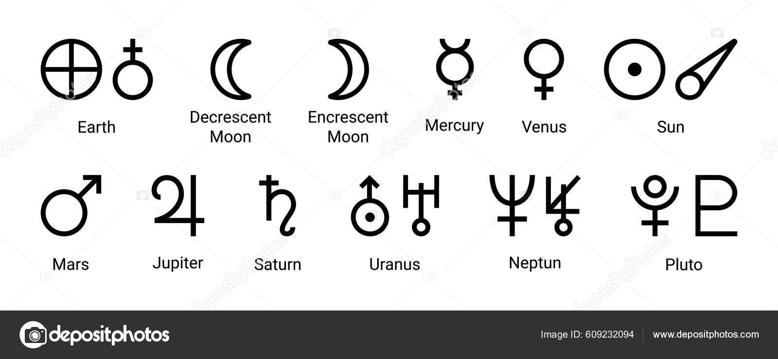 Simple Alchemy Icons Glyphs Planets Set Astrology Astronomy Planet ...