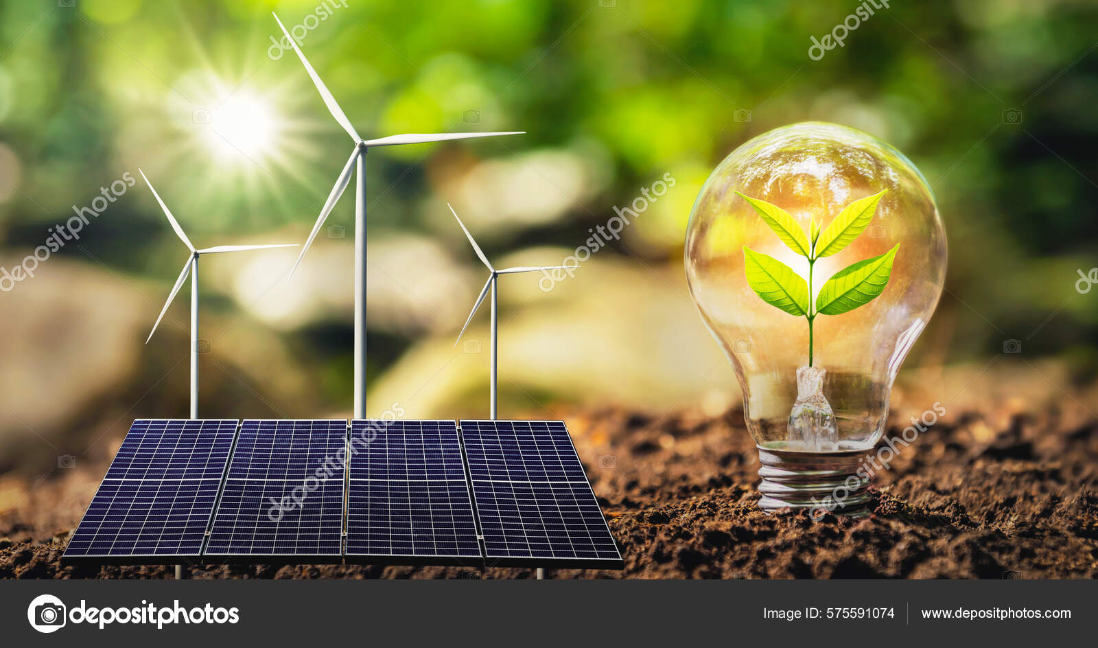 Concept Clean Energy Saving Power Nature Solar Panel Wind Turbine ...