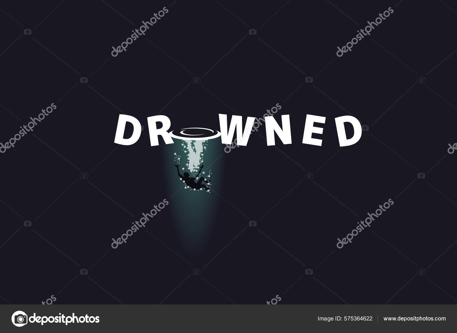 Creative Drowning Vector Illustration Man Sinking Ocean Waves Forming ...