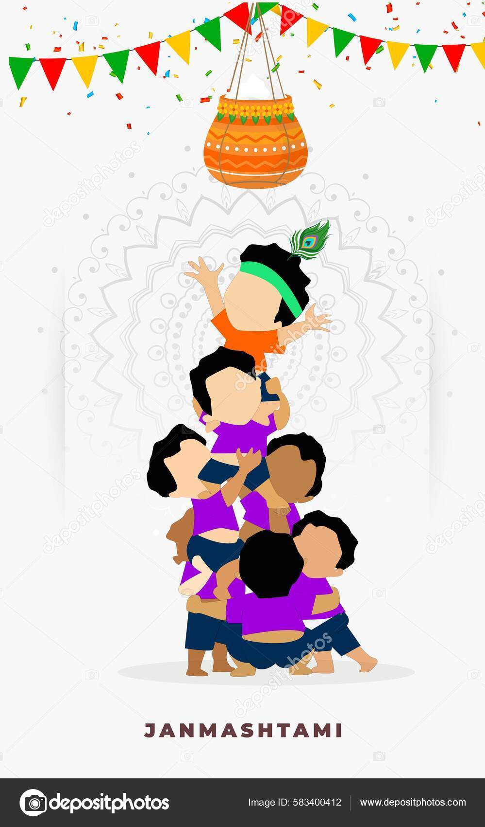 Krishna Breaking Dahi Handi Janmashtami Stock Illustration by ...