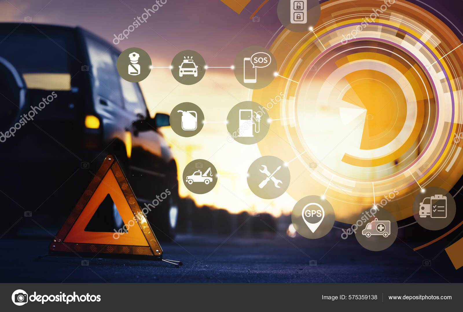 Broken Car Red Emergency Stop Sign Country Road Abstract Car Stock ...