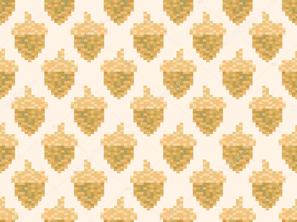 Pixel bellotas patrón sin costuras. 8 bit icono bellota, gráficos retro ...
