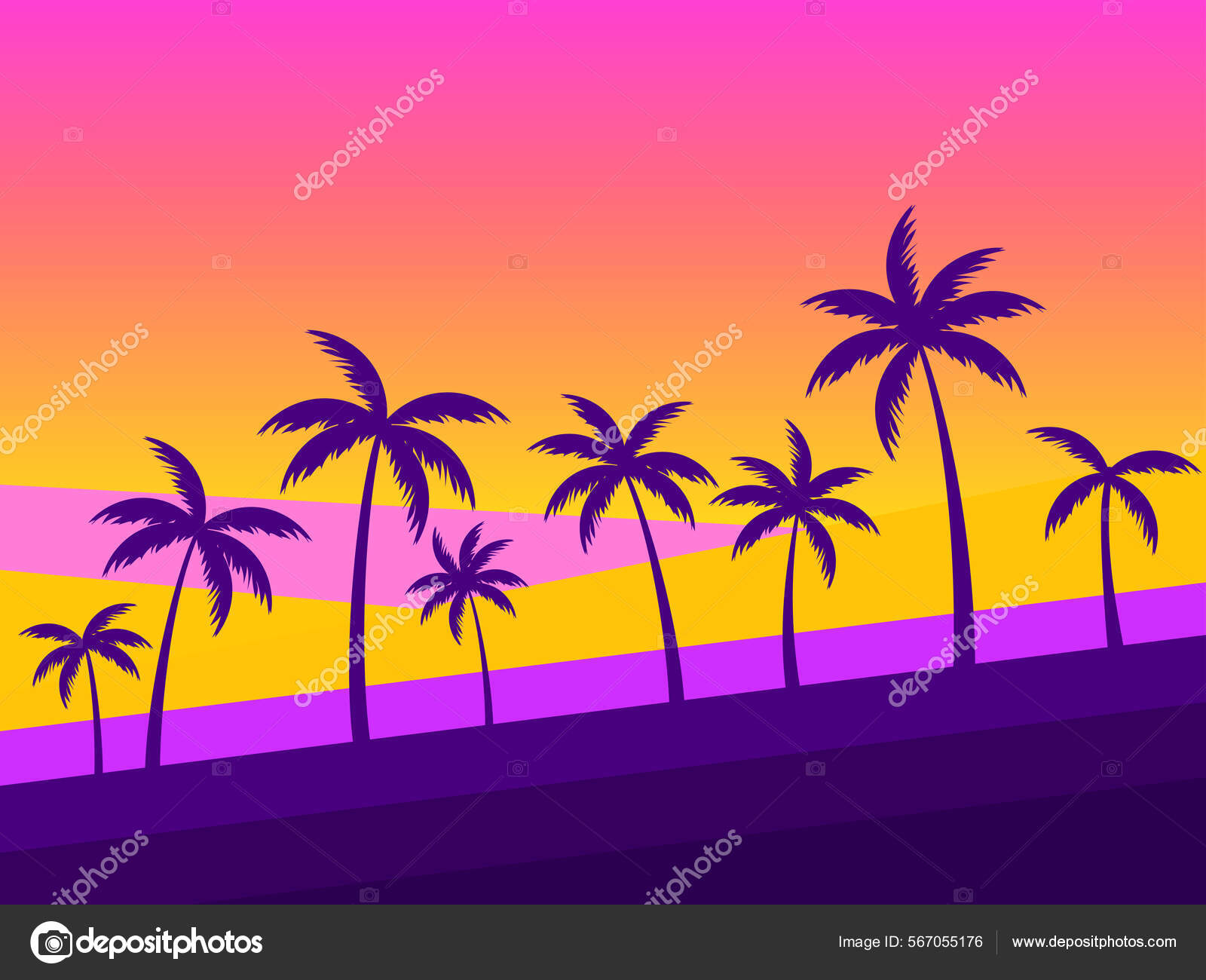 Palm Trees Sunset Tropical Palm Landscape Gradient Color Summer Time ...