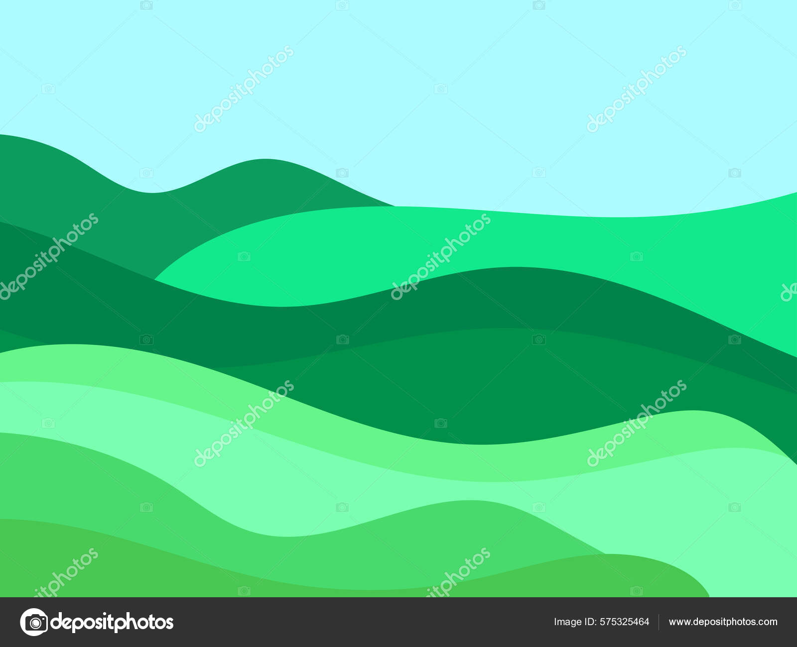 Landscape Green Wavy Hills Minimalist Style Wavy Meadows Hills Design ...
