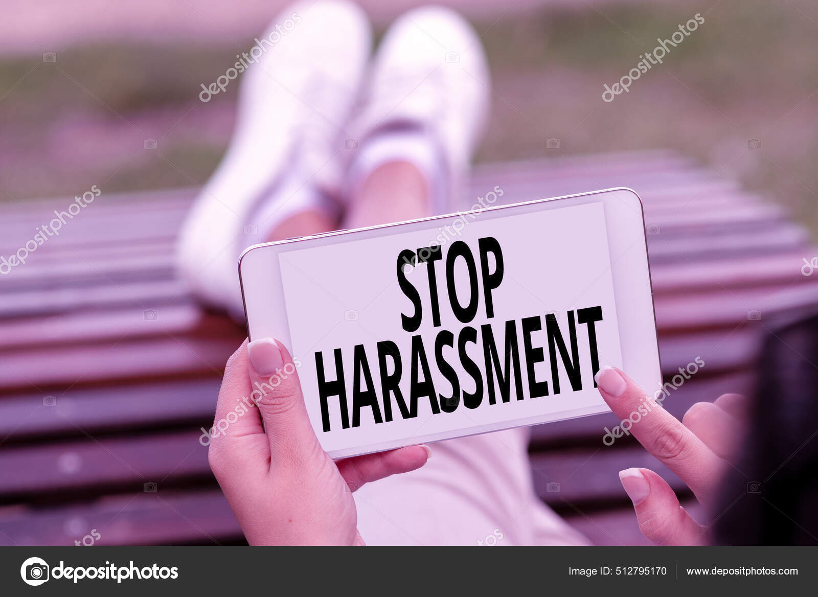 Hand writing sign Stop Harassment. Business approach Prevent the ...