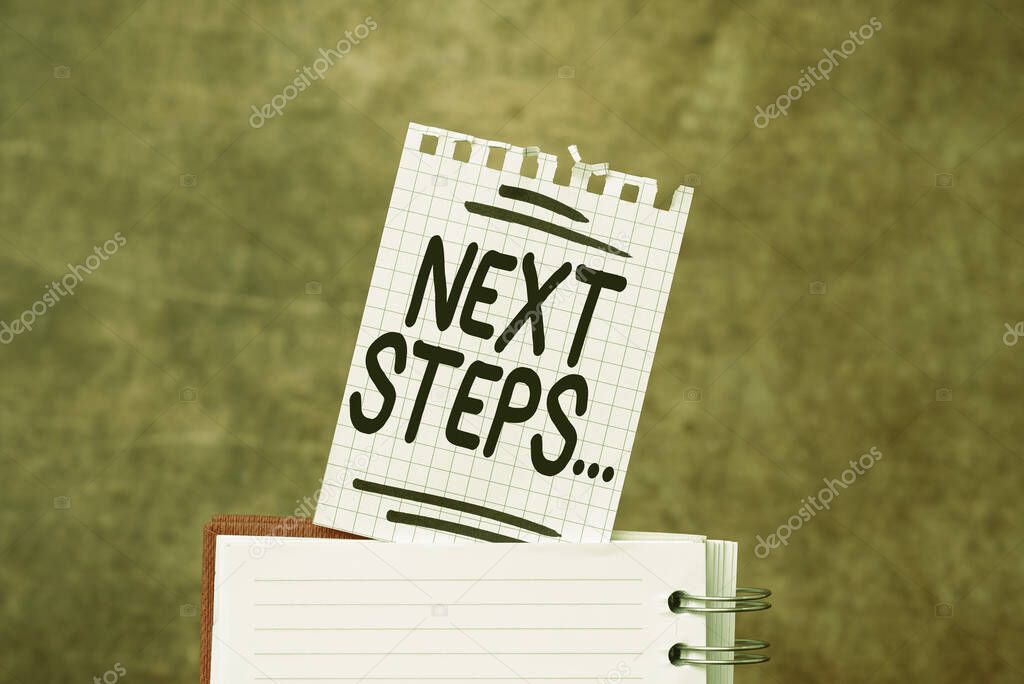 Texto de escritura a mano Próximos pasos. Idea de negocio algo que ...