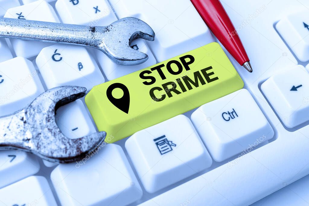 Inspiración mostrando señal Stop Crime. Concepto que significa el ...