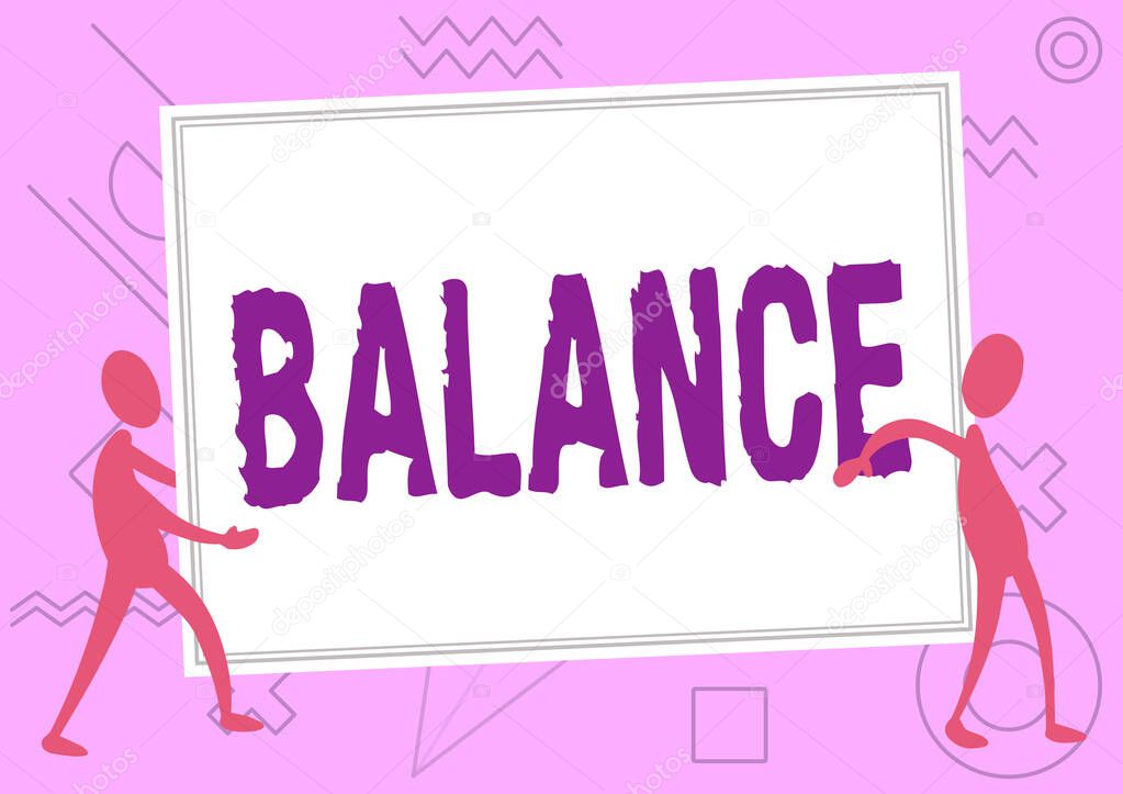 Signo de texto que muestra Balance. Palabra escrita en un estado de ...