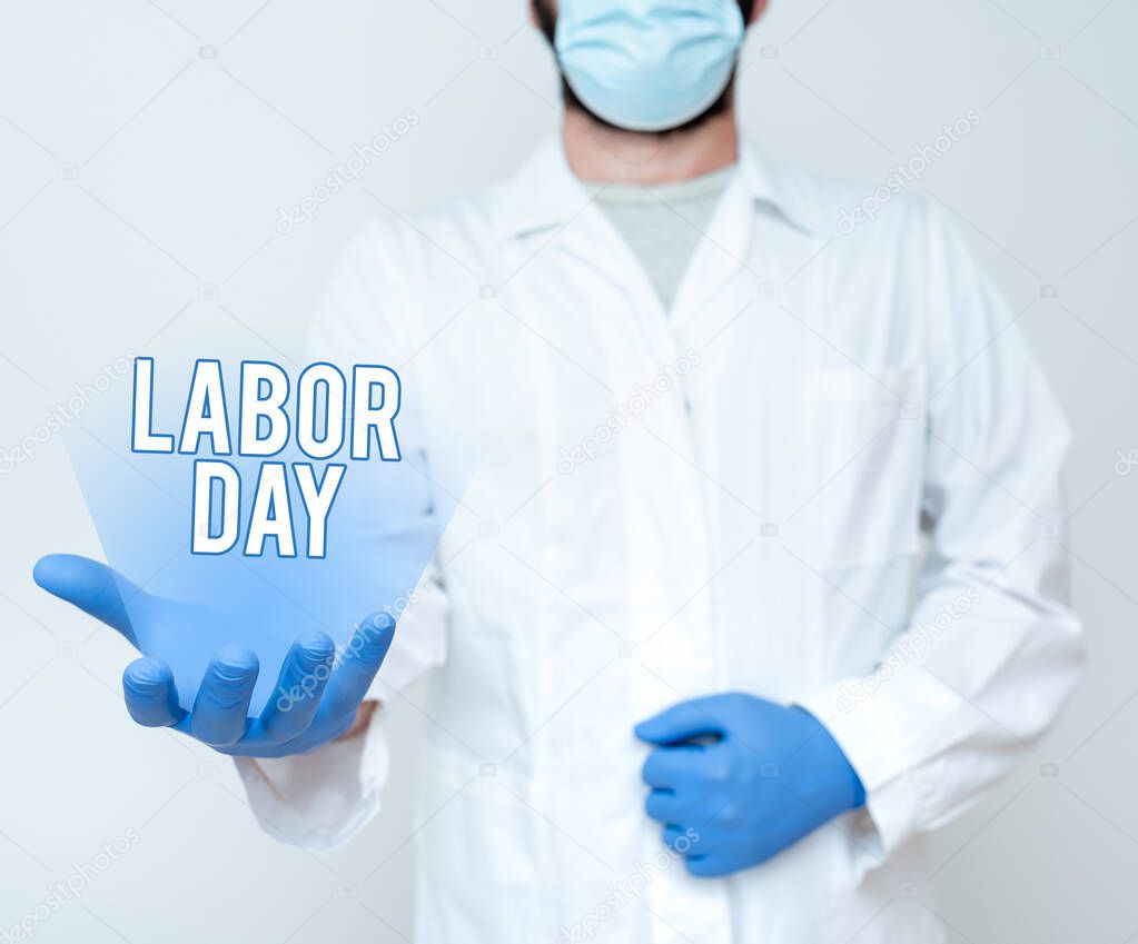 Signo de texto que muestra el Día del Trabajo. Palabra escrita en un ...