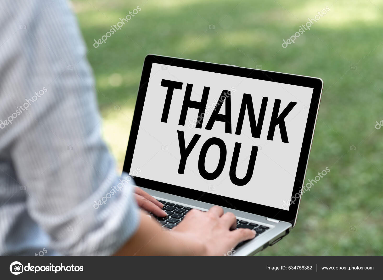 Text caption presenting Thank You. Business overview replaying on something good or greetings ...