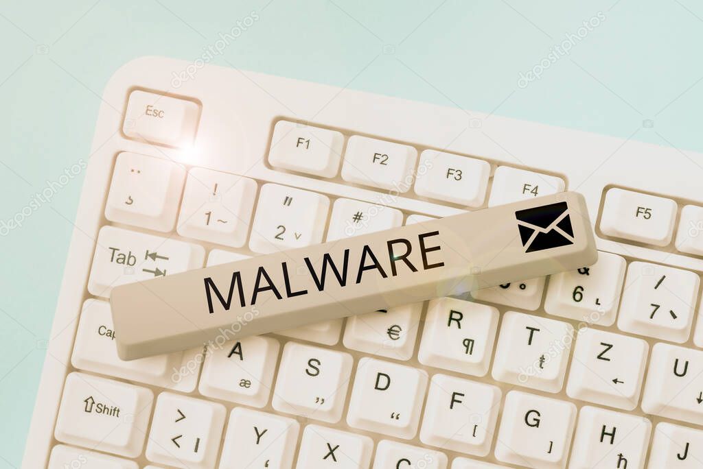 Señal de escritura a mano Malware. Foto conceptual software malicioso o ...