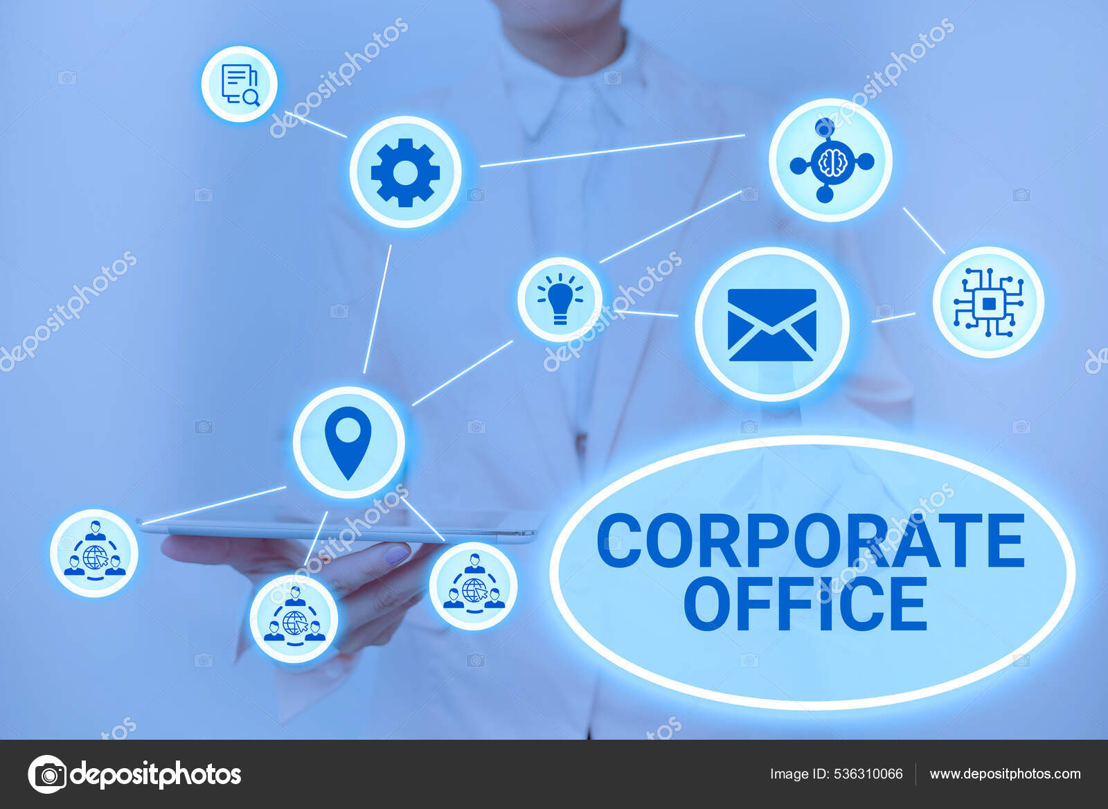 Sign displaying Corporate Office. Word for home department that support ...