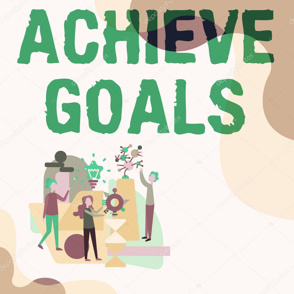 Escribir mostrando texto Lograr metas. Palabra para los resultados ...