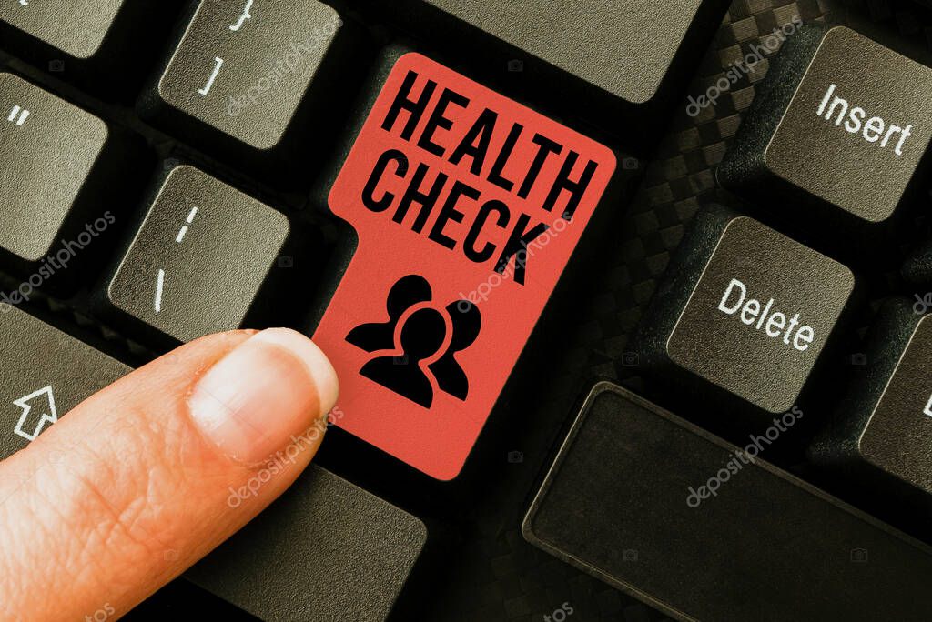 Señal que muestra el chequeo. Palabra para el examen médico Bienestar y ...