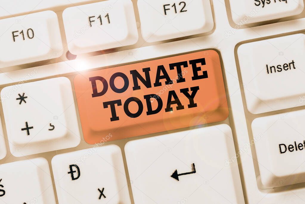 Texto conceptual Donar hoy. Idea de negocio para dar bienes similares ...