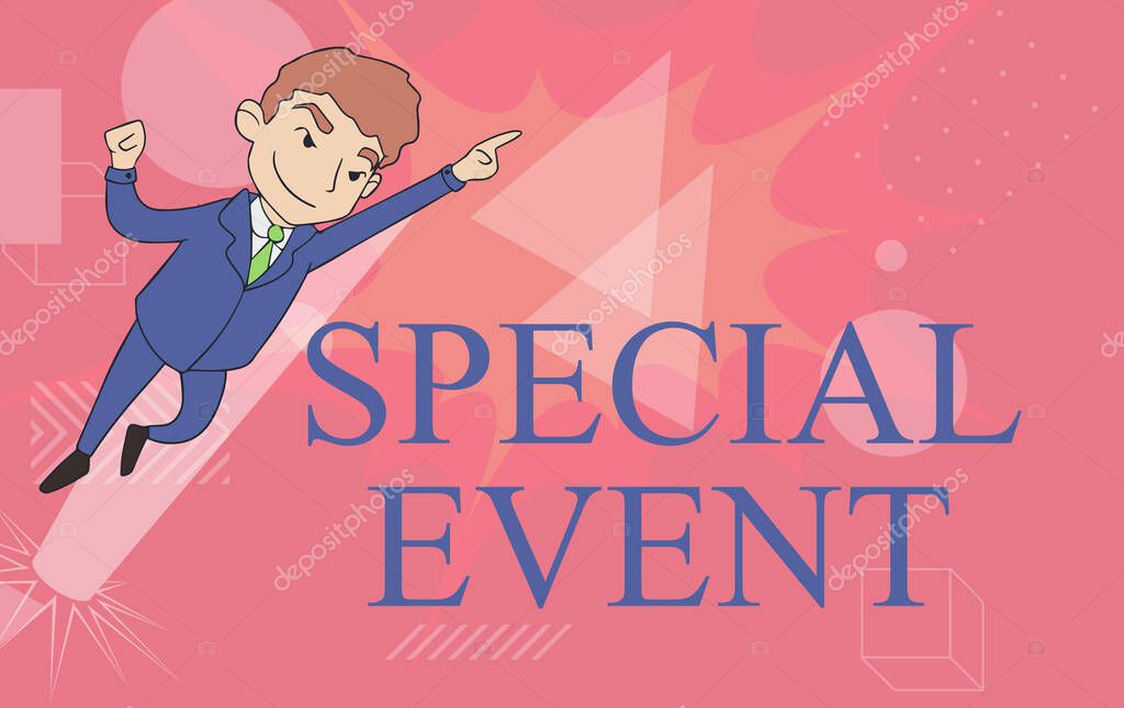 Texto manuscrito Evento especial. Palabra escrita en función de generar ...