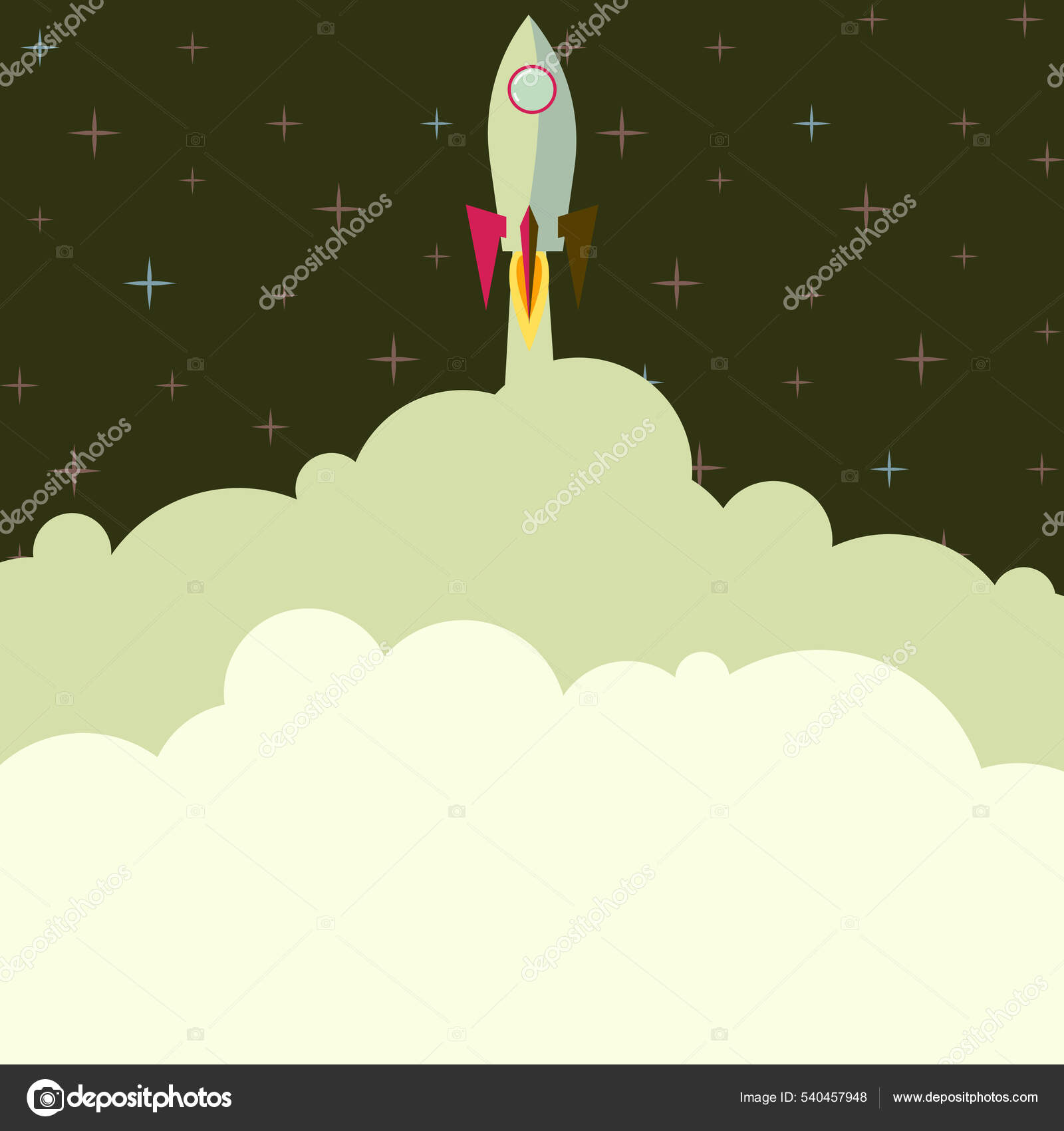 Rocket Ship Launching Fast Straight Up To The Outer Space. Spaceship ...