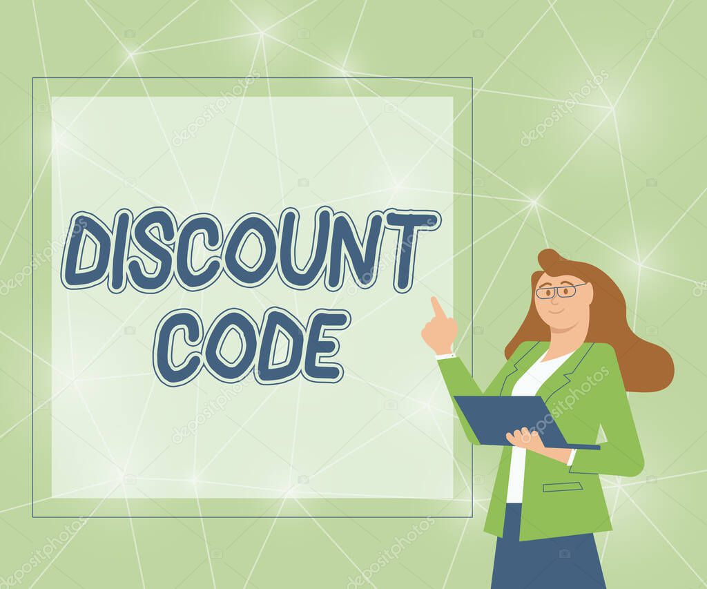 Señal que muestra el código de descuento. Palabra escrita en serie de ...