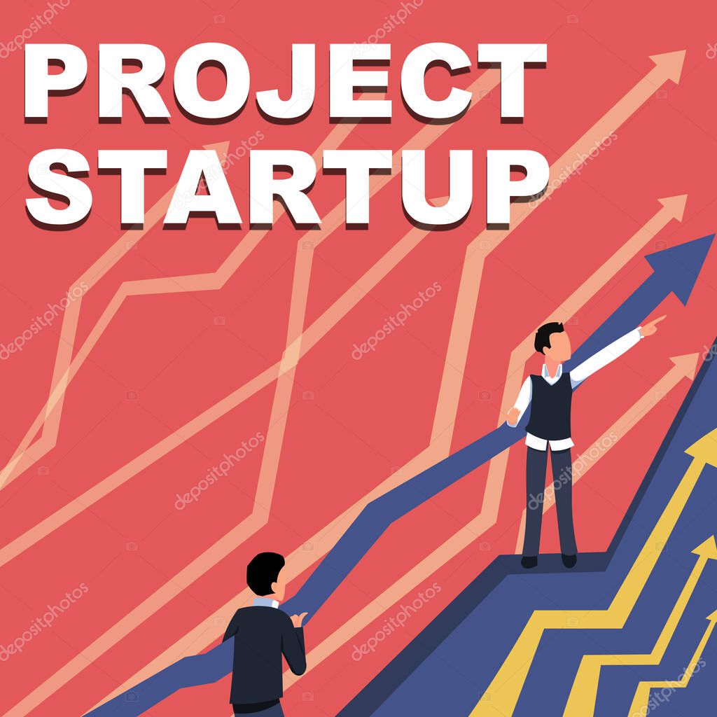 Texto manuscrito Proyecto Startup. Palabra para un proyecto hecho por el lado de no establecer ...