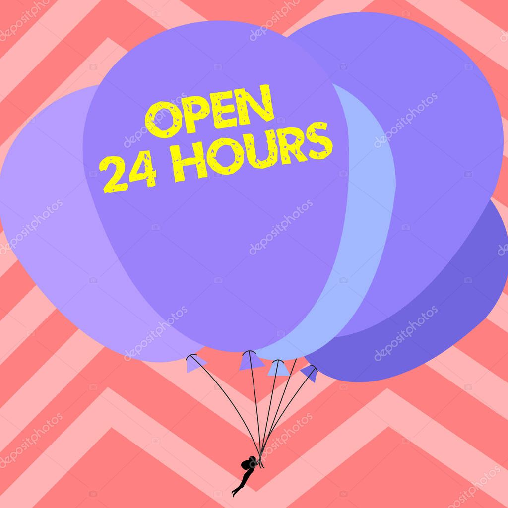 Texto escrito a mano Abierto las 24 Horas. Foto conceptual Trabajando ...