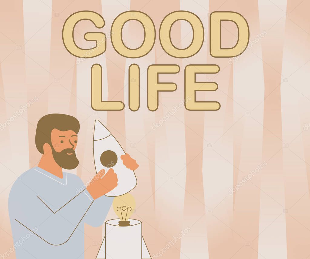 Letrero de escritura a mano Good Life. Concepto de negocio que vive en ...