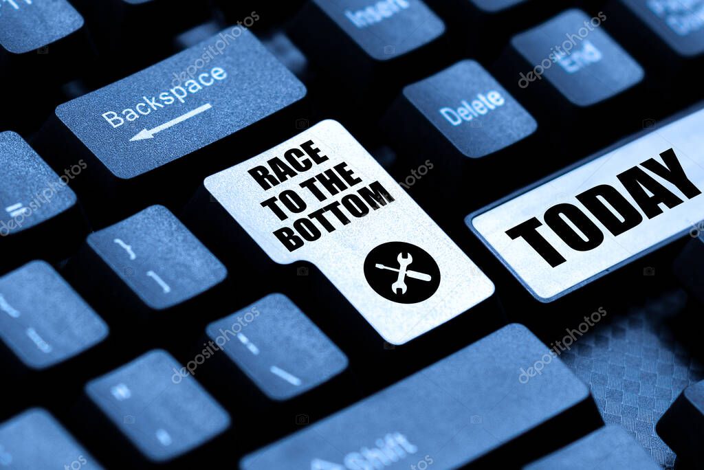 Cartel de escritura a mano Race To The Bottom. Palabra para la ...