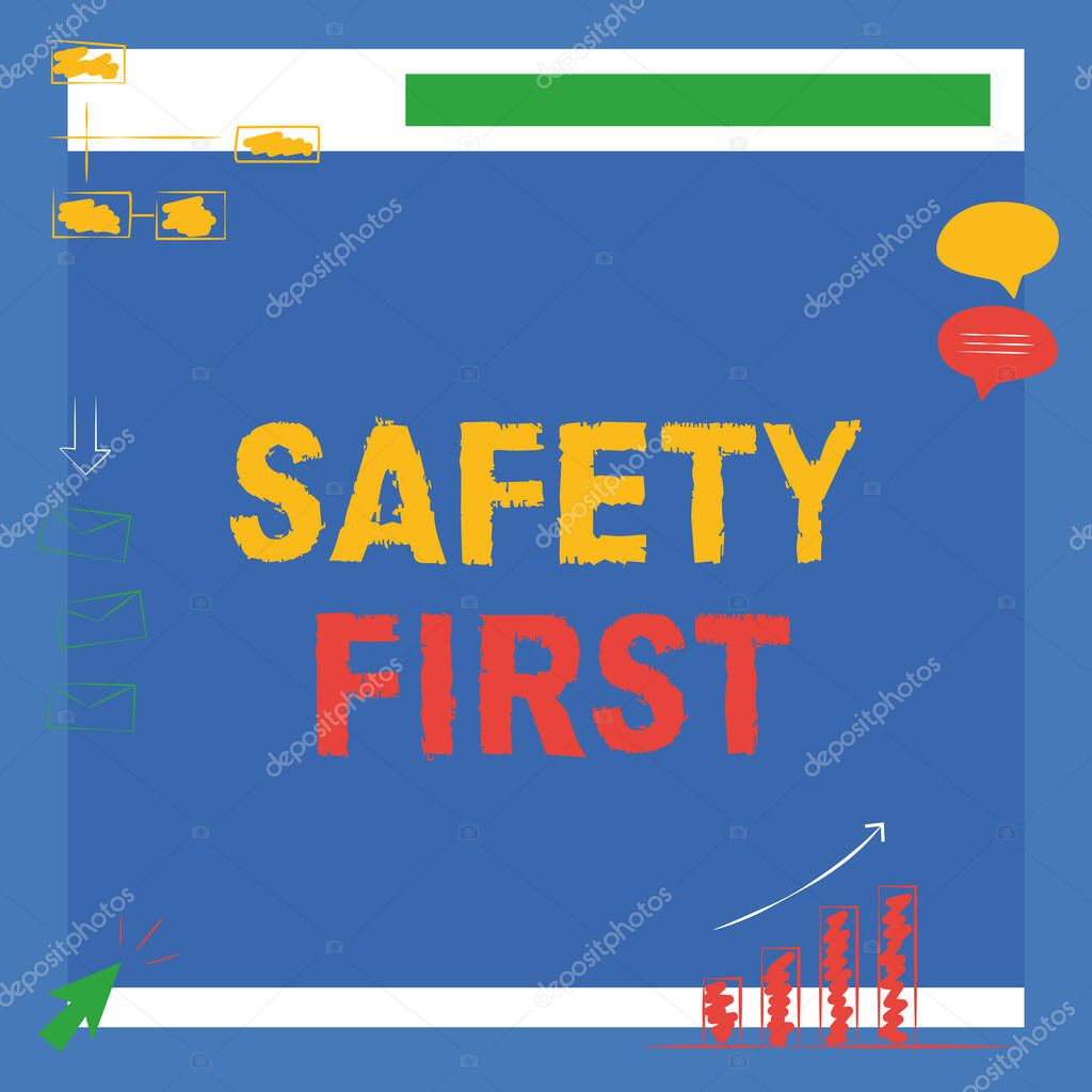 Texto que presenta Safety First. Concepto que significa mejor evitar ...