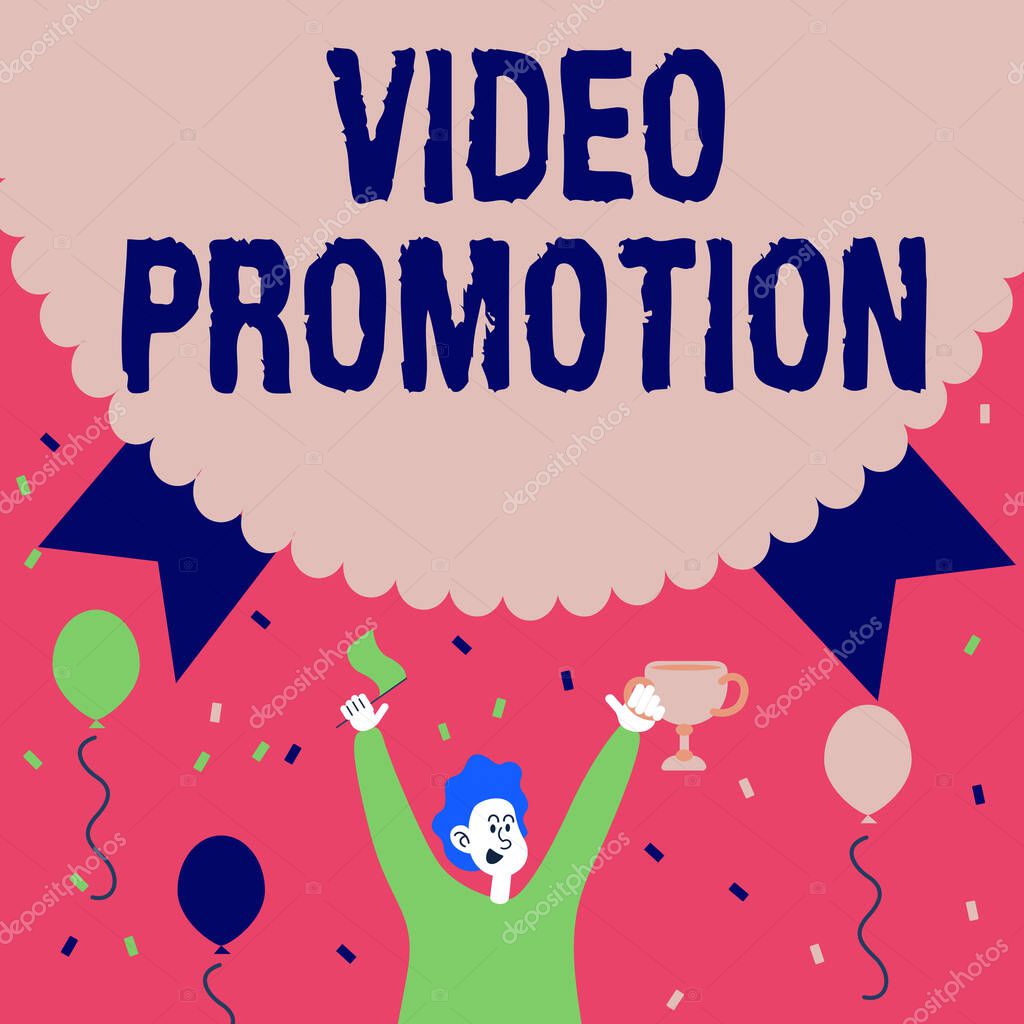 Texto de escritura a mano Promoción de vídeo. Concepto de Negocio Video ...