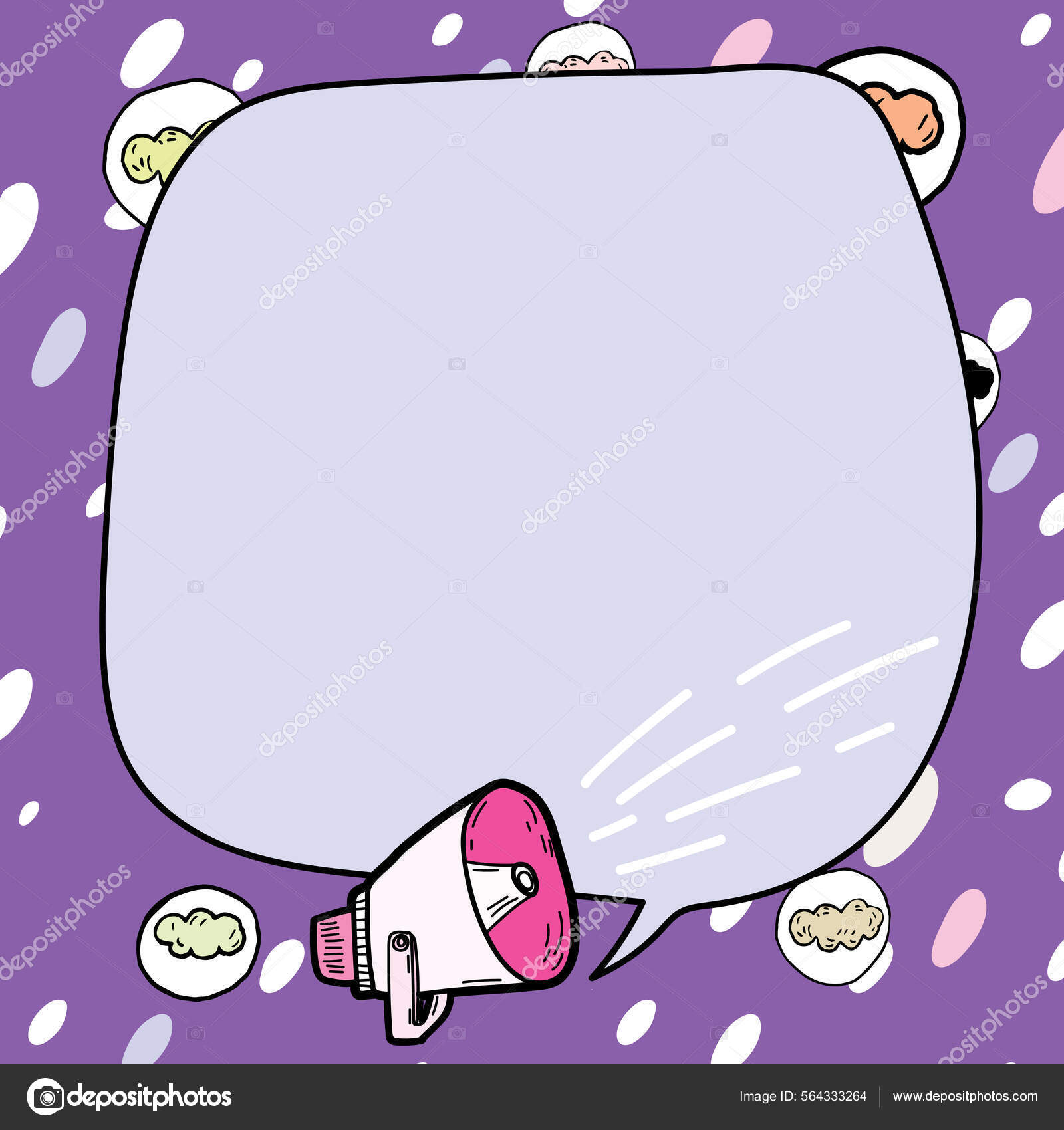 Poster decorated with speech symbols on edges representing speaker ...