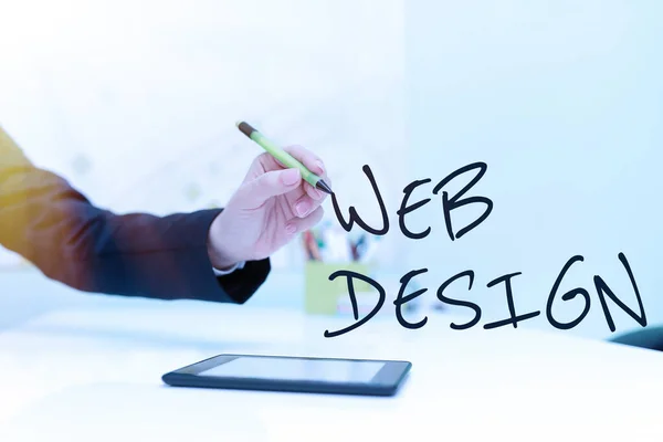 Hand writing sign Web Design, Business showcase who is responsible of ...