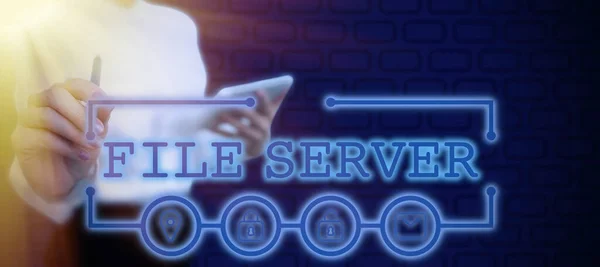 Hand writing sign File Server, Internet Concept device which controls access to separately ...