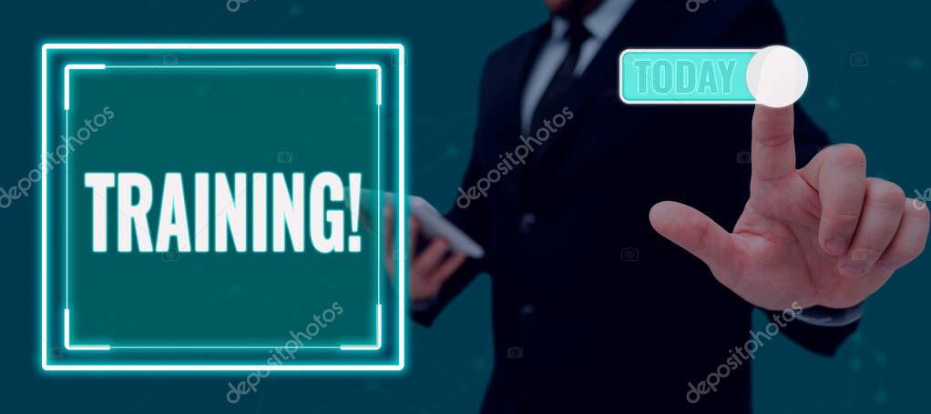 Letrero de escritura a mano Entrenamiento, escaparate de negocios Una ...