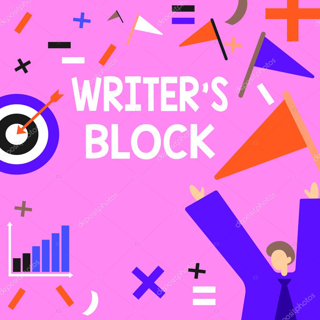 Signo de texto que muestra Writer S Block, Idea de negocio Condición de ...