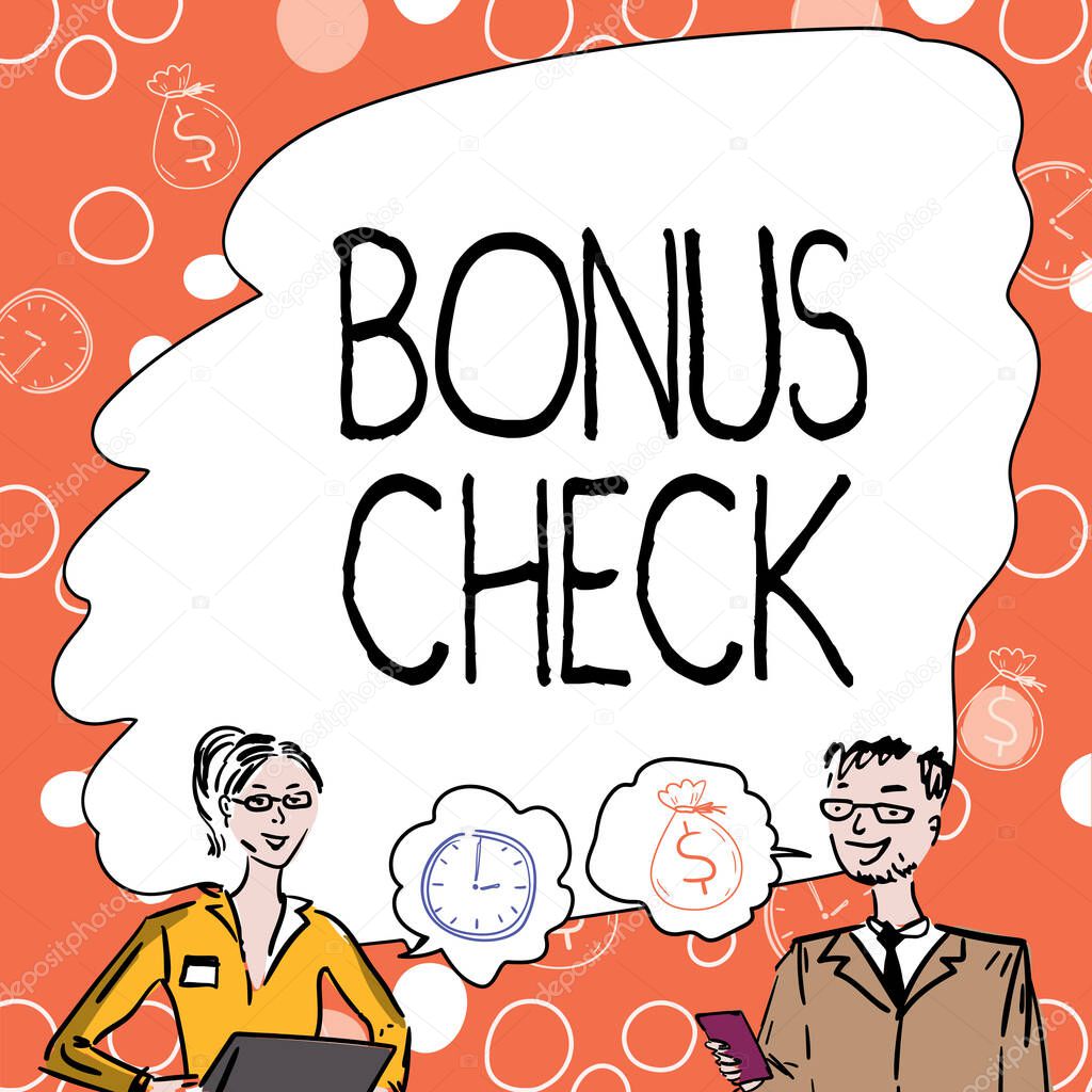 Inspiración mostrando signo Bonus Check, Concepto que significa algo ...