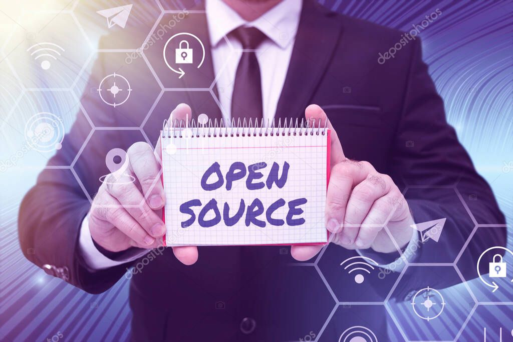 Letrero de escritura a mano Código abierto, software de foto conceptual ...