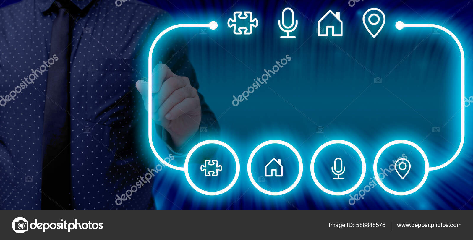 Man Pen Pointing Digital Symbols Important Information Stock Photo by ...