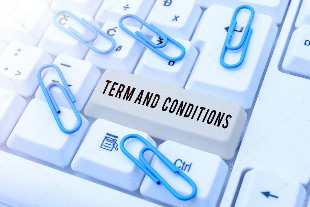 Firma de escritura a mano Término y Condiciones, Concepto que significa Políticas y Reglas donde ...