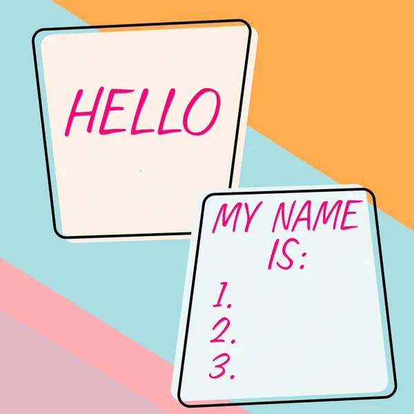 Hand writing sign Hello My Name Isintroducing yourself to new people ...