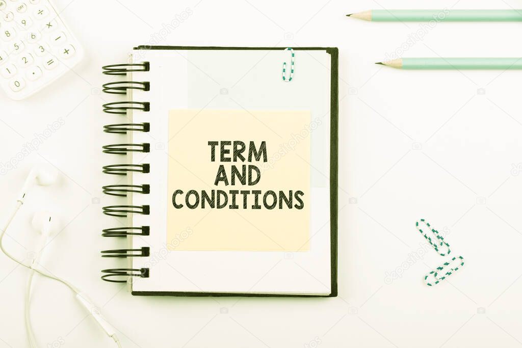 Texto que muestra inspiración Término y condiciones, Concepto que significa Políticas y reglas ...