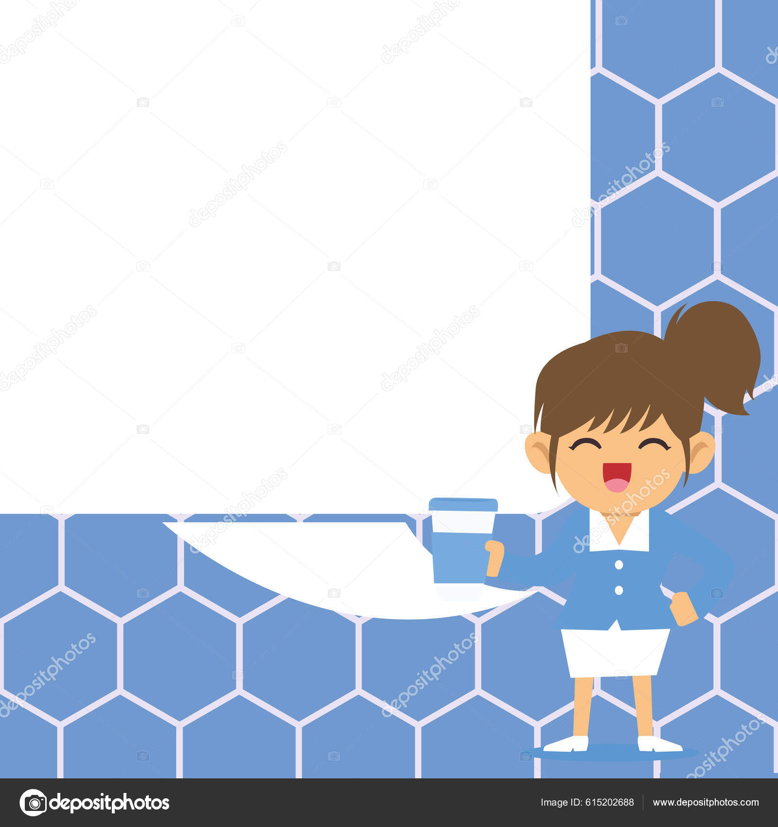 Instrutor Desenho Apontando Vara Whiteboard Enquanto Segurando Cup ...